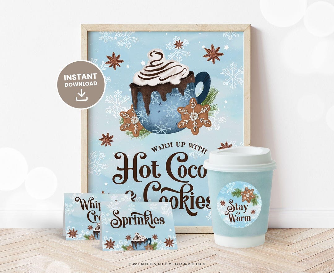 Hot Cocoa and Cookies Bar Printable Kit, Hot Cocoa Party, Hot Chocolate ...