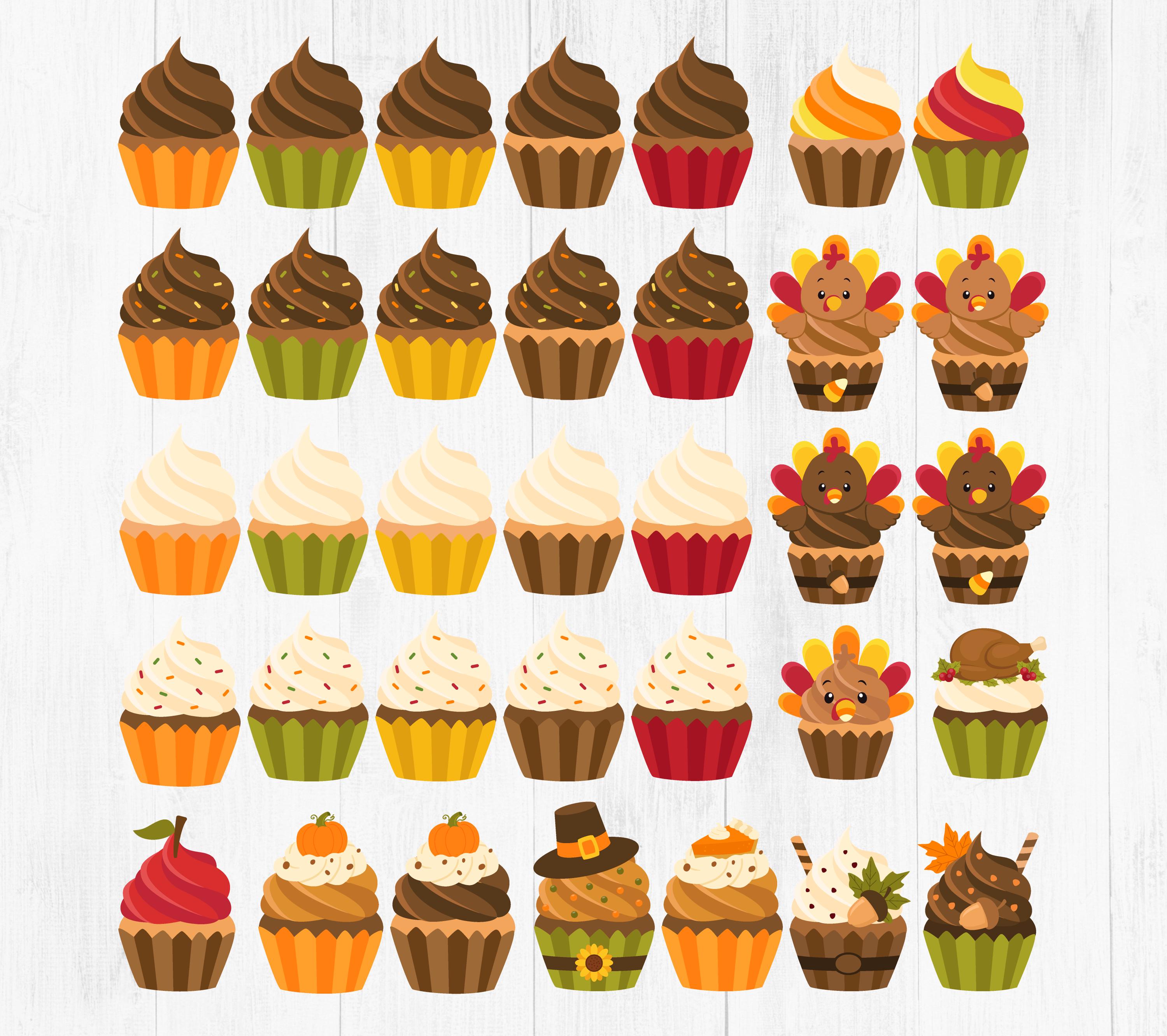 Fall Cupcakes Clipart, Thanksgiving Cupcakes Clipart, Fall Clipart ...