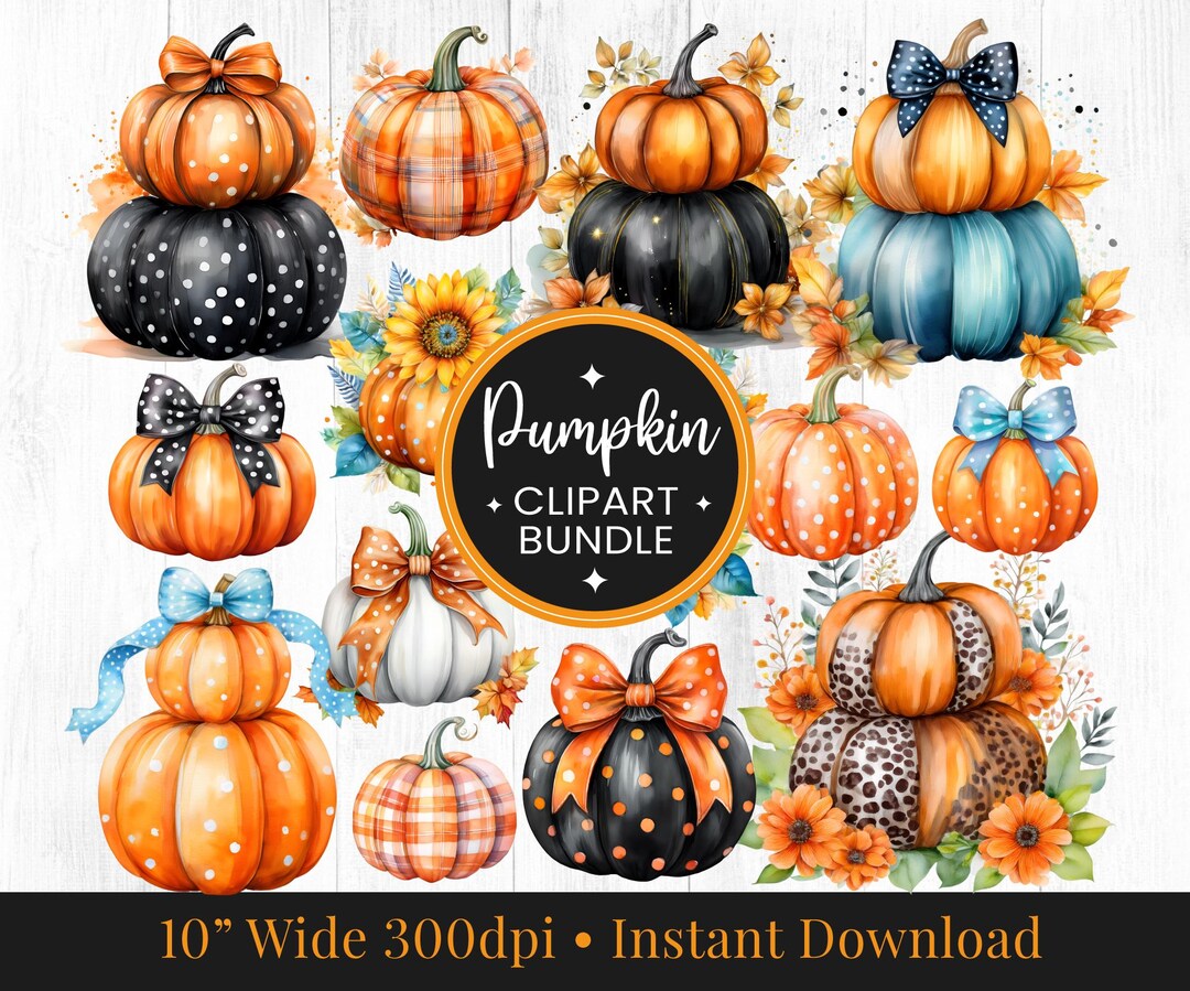 Pumpkin Clipart Bundle, Cute Watercolor Pumpkin Fall Halloween, Blue ...