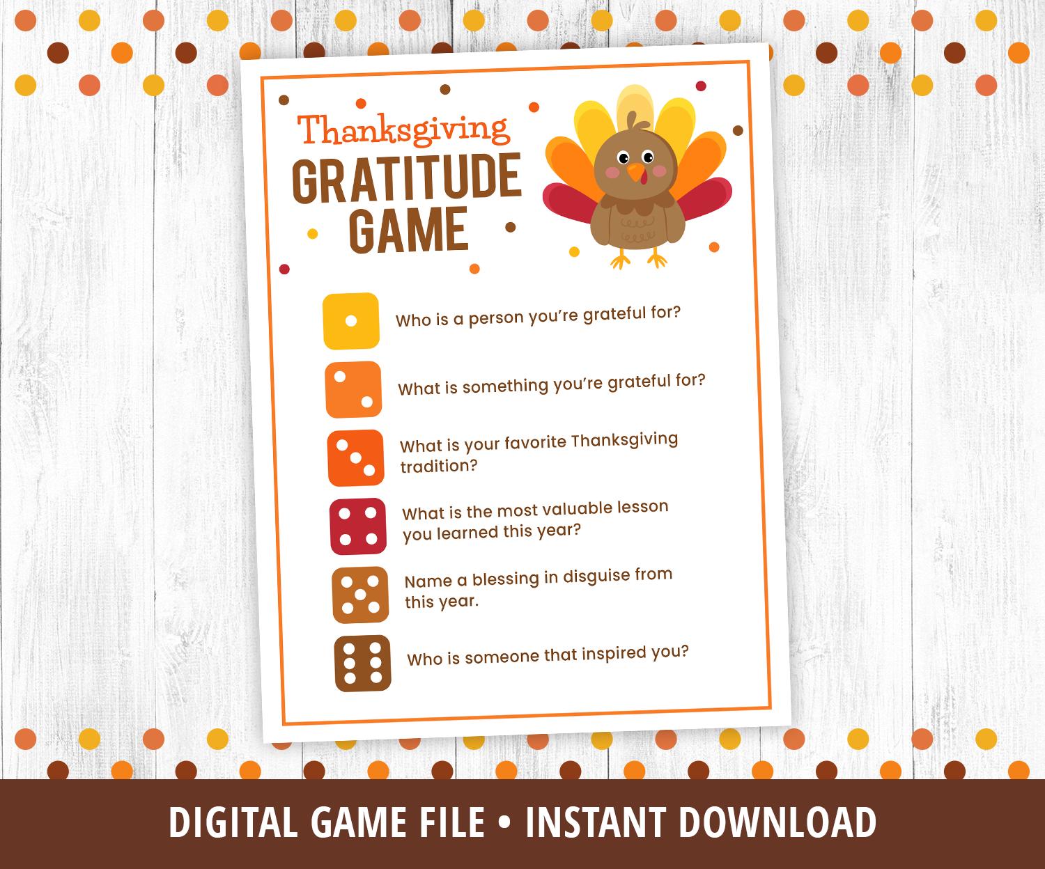 Thanksgiving Gratitude Game, Thanksgiving Party Game, Printable ...