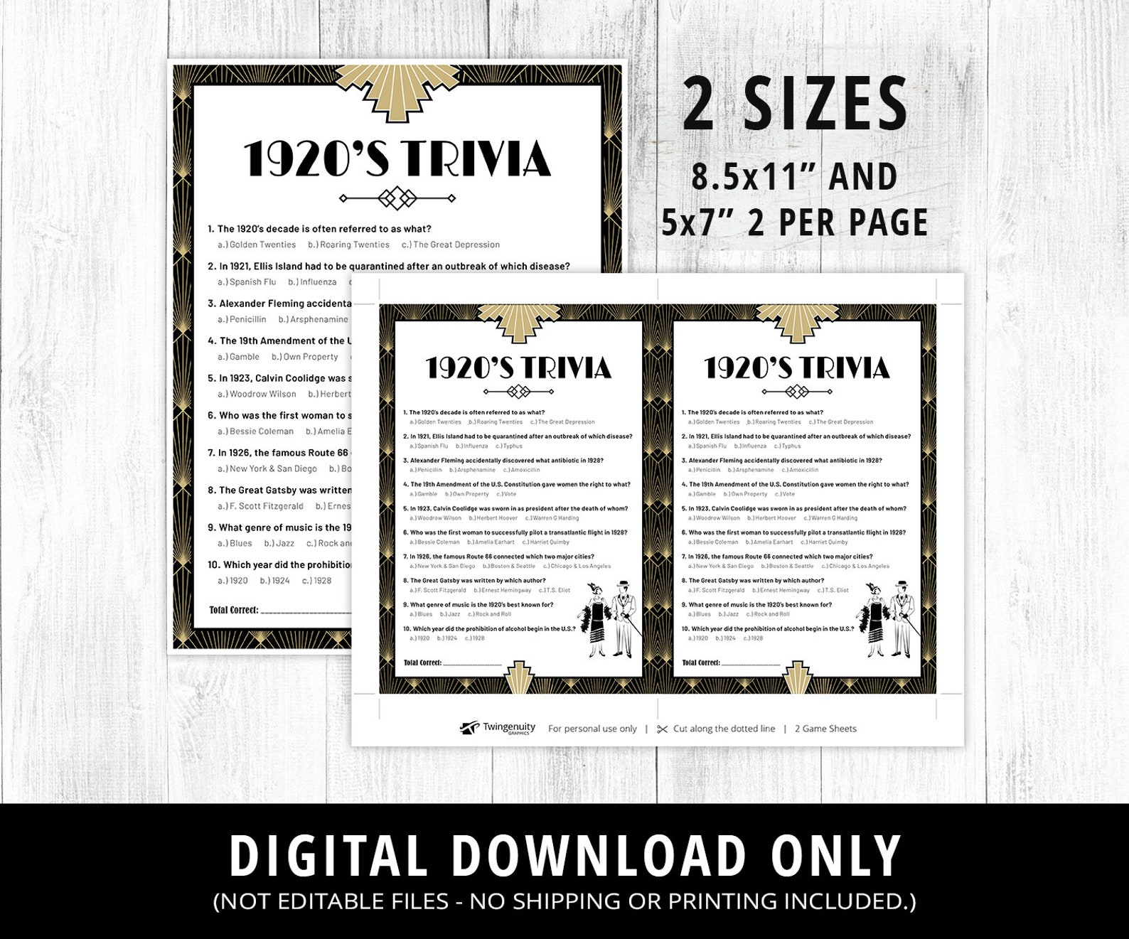 1920s Games Bundle Printable, 1920s Trivia, 1920s Activities, 1920s ...