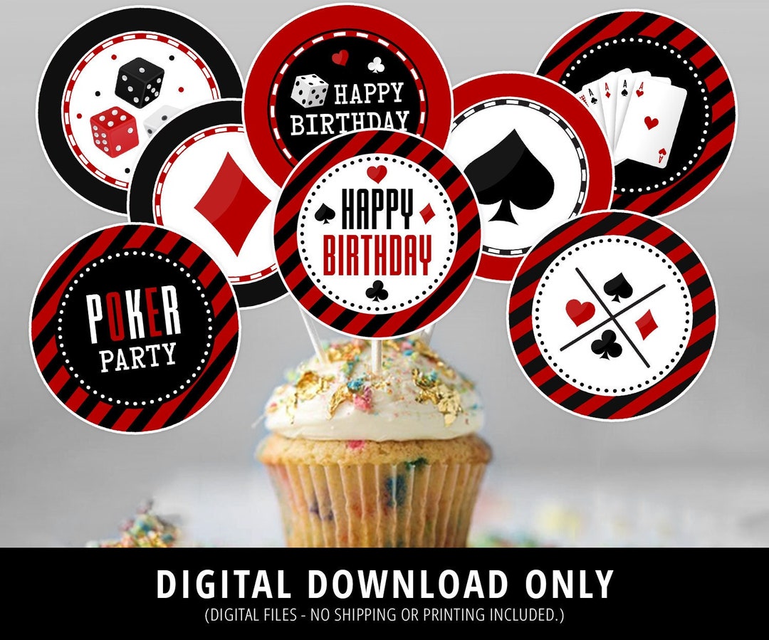 Casino Night Poker Cupcake Toppers, Casino Cupcake Toppers, Poker ...