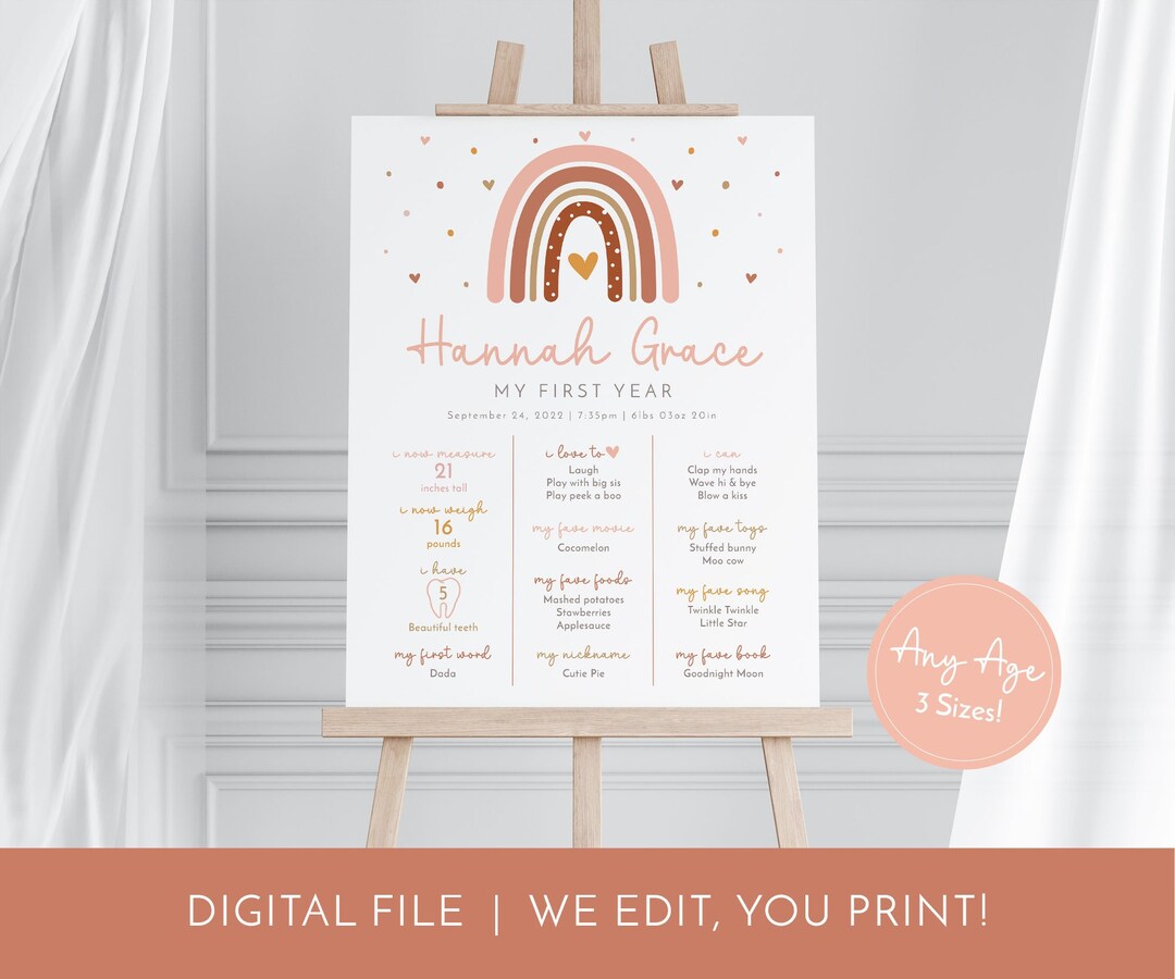 Rainbow Milestone Birthday Board Boho, Baby Milestone Poster, Bohemian ...