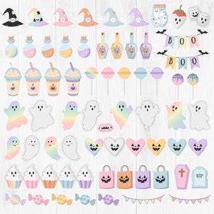 Cute Halloween Clipart, Pastel Halloween Clipart, Iridescent Halloween ...