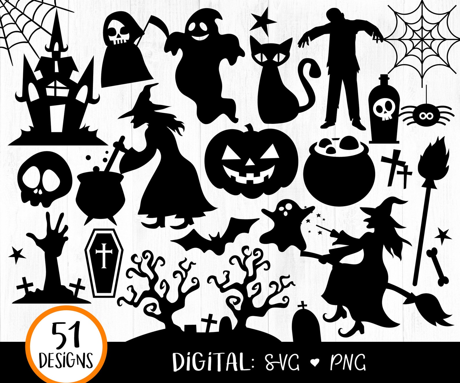 Halloween Silhouette SVG, Halloween Svg, Witch Svg, Halloween Ghost Svg ...