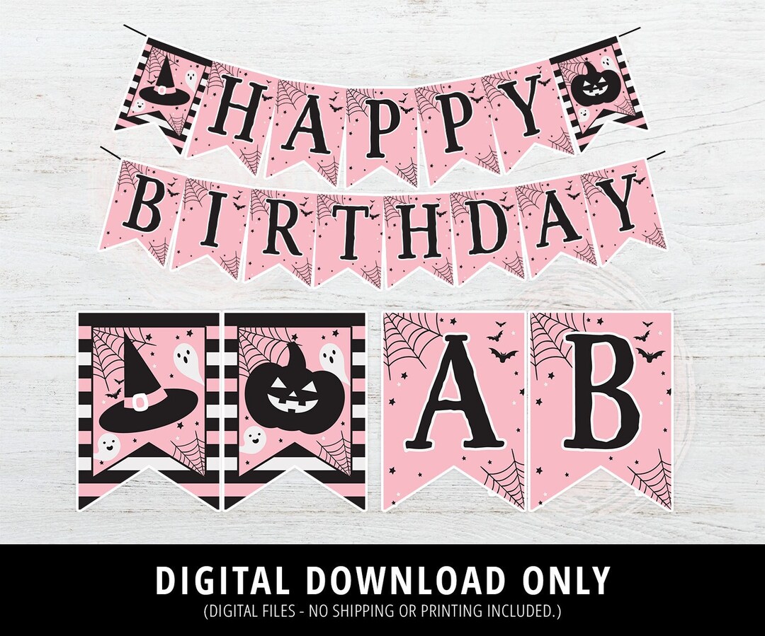 Pink Halloween Banner Birthday, Birthday Halloween Banner, Halloween ...
