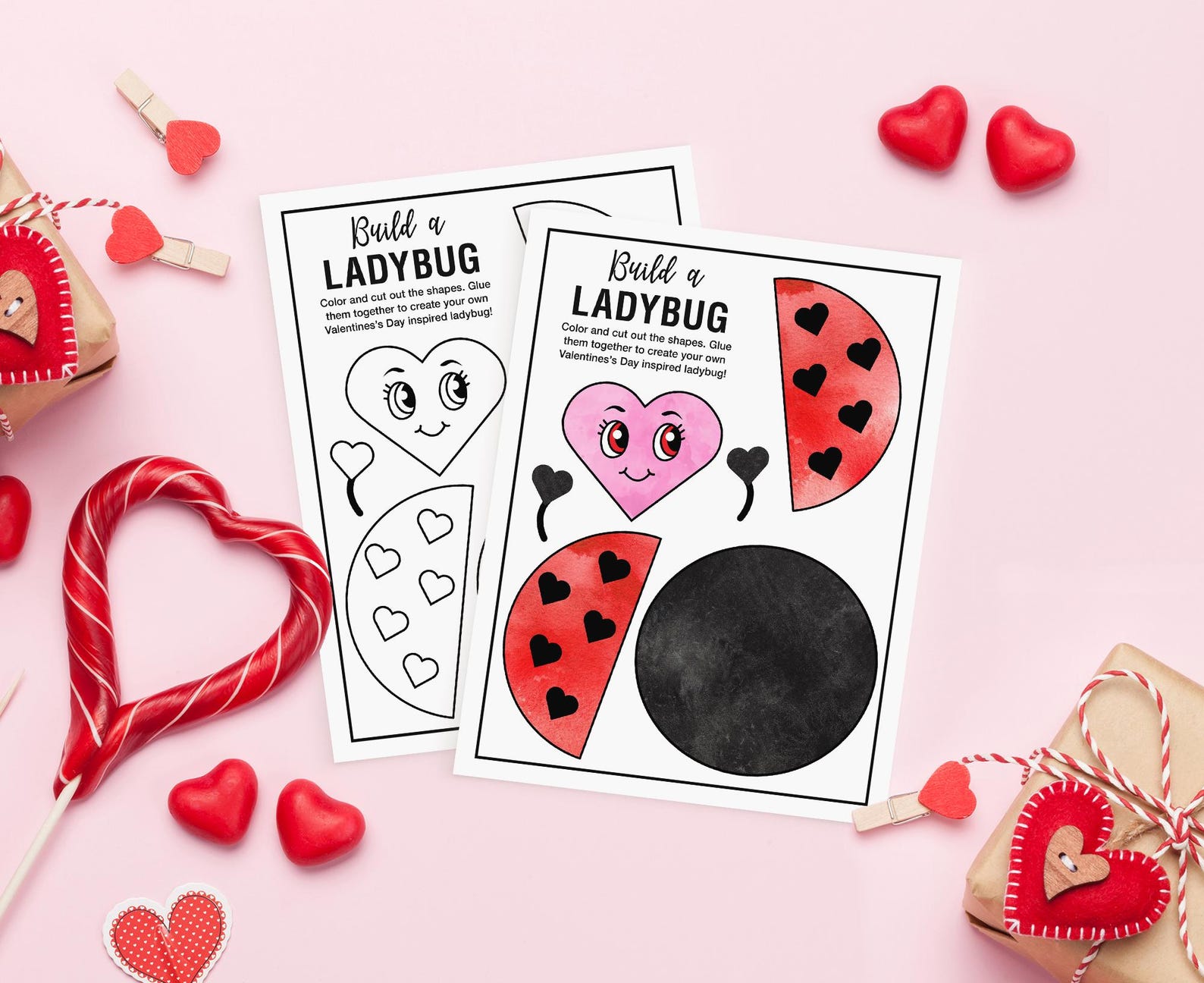 Valentines Day Craft Printable, Build a Ladybug for Kid, Kid's ...