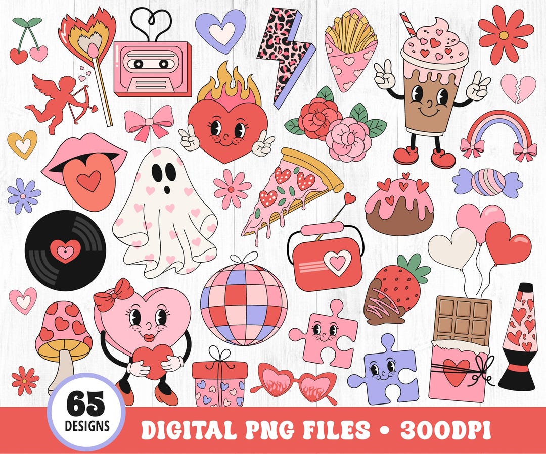 Retro Valentines Day Clipart, Groovy Nostalgic Valentine PNG ...