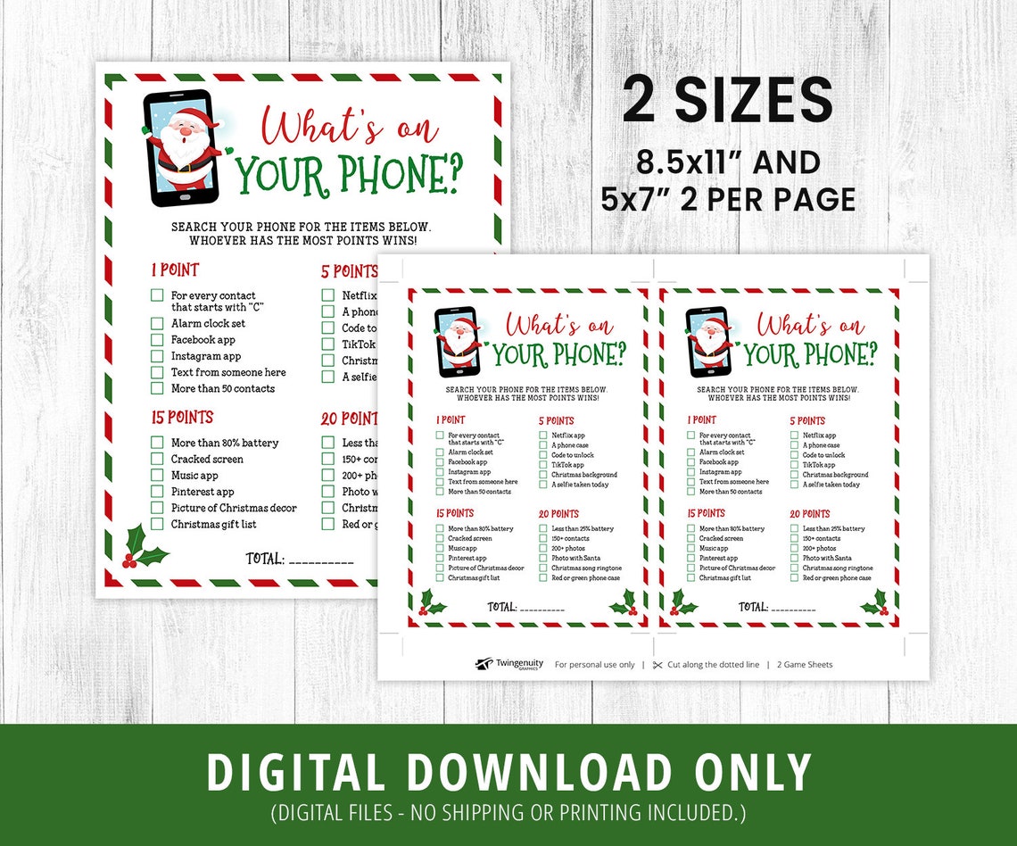 Christmas What's on Your Phone Game Printable, Fun Christmas Games ...