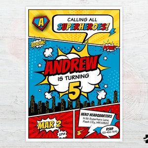 Superhero Invitation, Superhero Comic Birthday Invite, Superhero ...