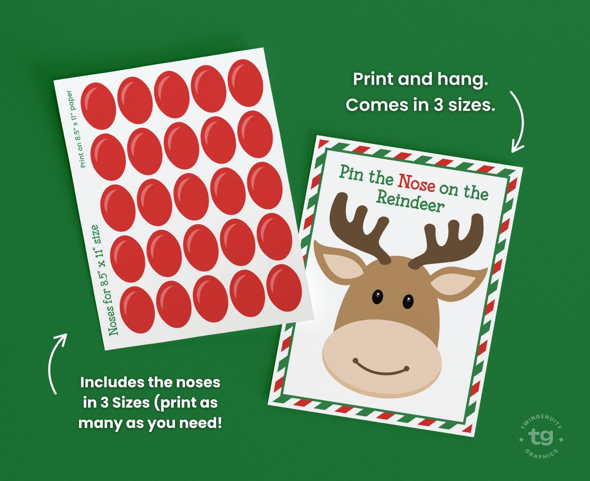 Pin the Nose on Reindeer Christmas Game Printable, Kids Classroom ...