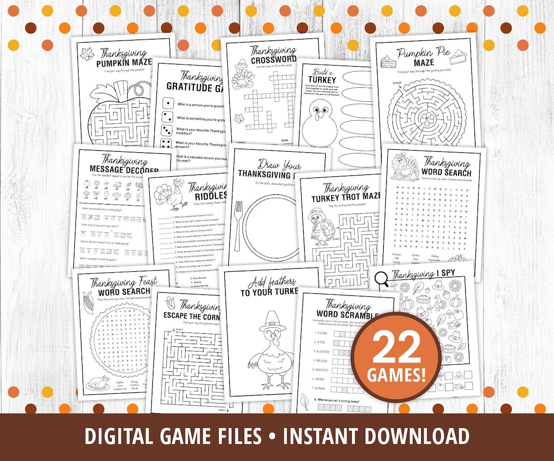 Thanksgiving Activities Kids Printable, Thanksgiving Party Games ...