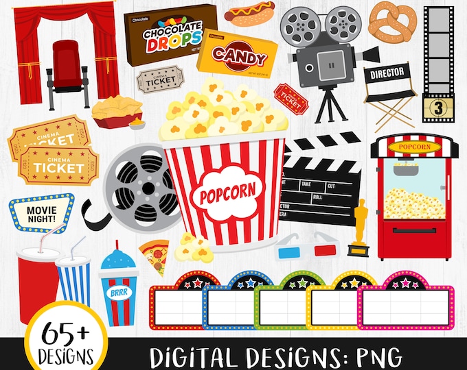 Kawaii MOVIE Clipart, Cinema Graphics, Film Clipart, Commercial Use ...
