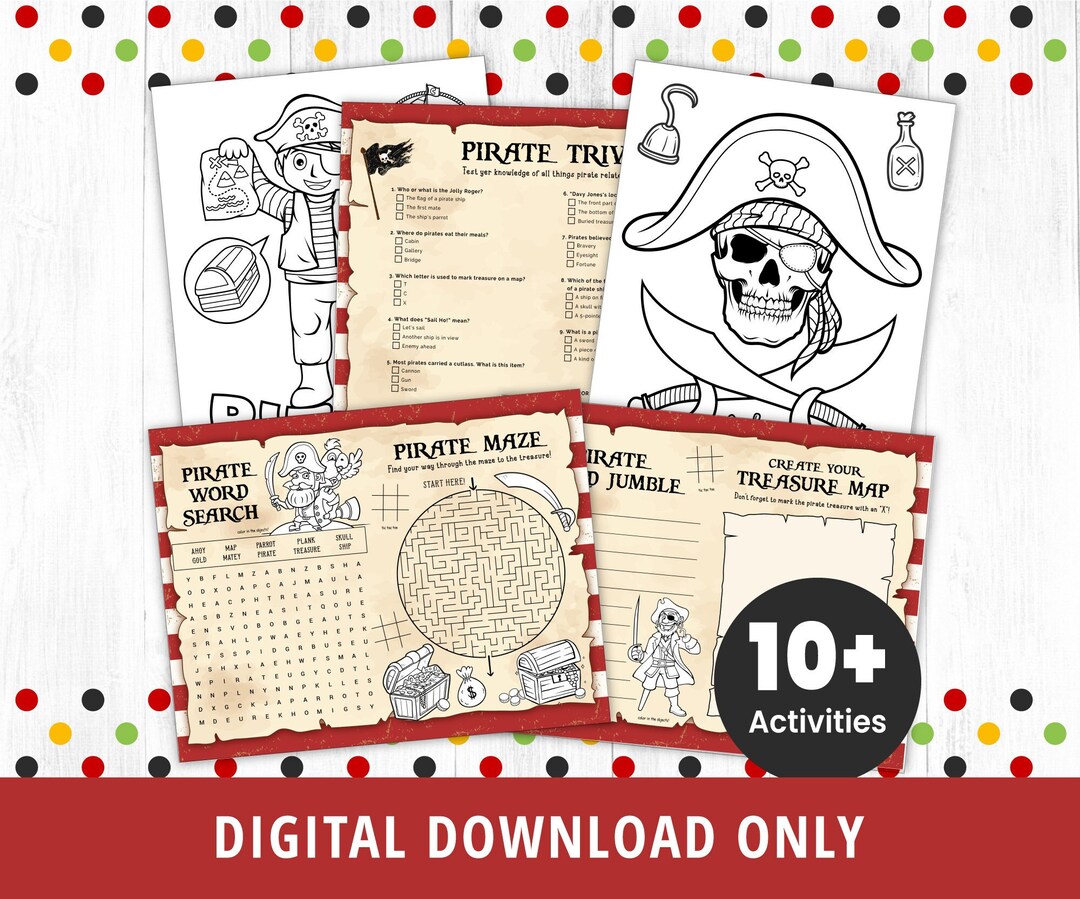 Pirate Game Printable Bundle, Pirate Activity Pages, Pirate Coloring ...