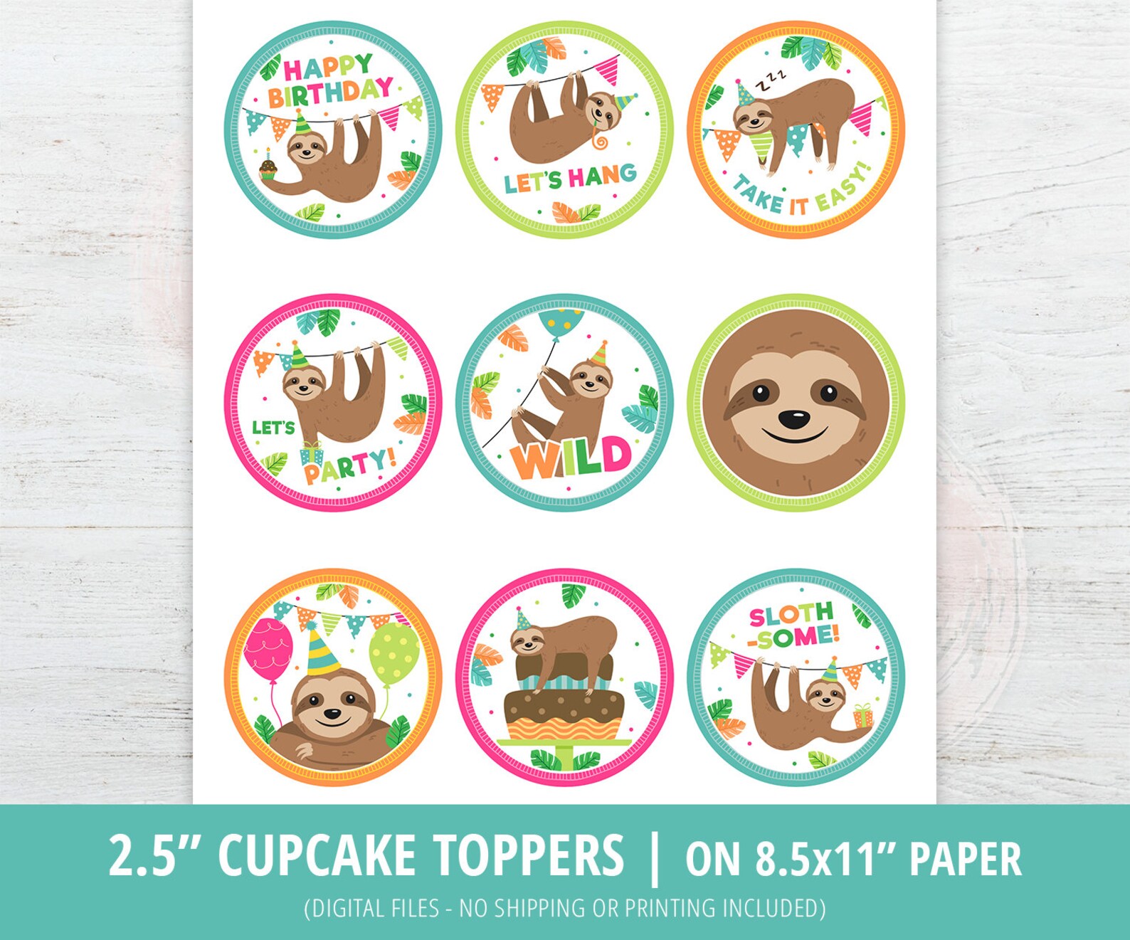Sloth Cupcake Toppers Sloth Birthday Decor Sloths Let's - Etsy