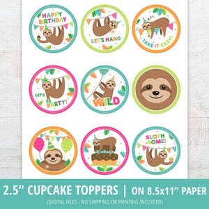 Sloth Cupcake Toppers, Sloth Birthday Decor, Sloths, Let's Hang, Sloth ...