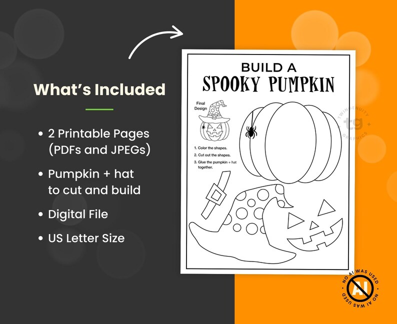 Build a Pumpkin Kid's Craft, Printable Halloween Crafts Kids, Jack-o ...
