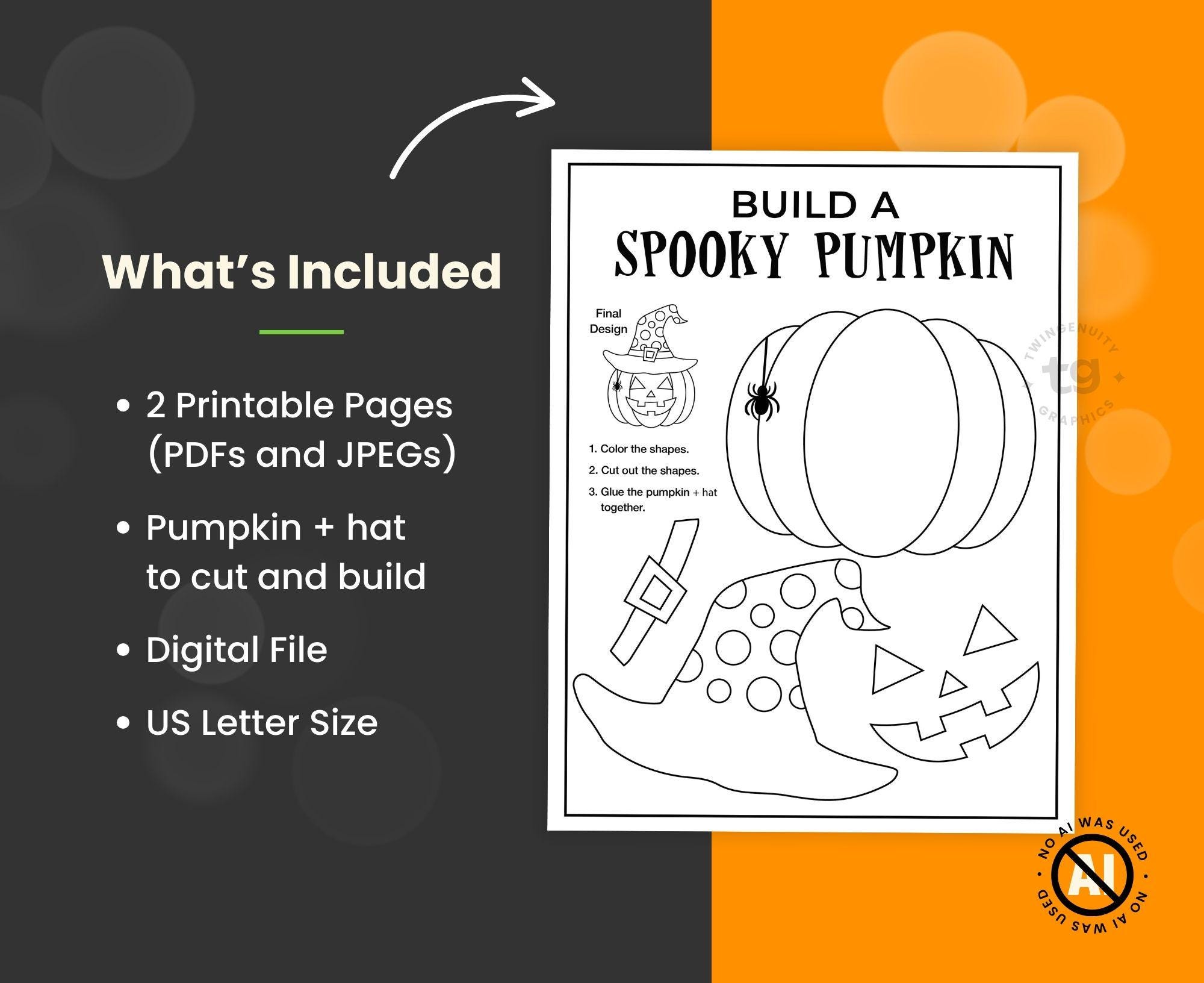 Build a Pumpkin Kid's Craft, Printable Halloween Crafts Kids, Jack-o ...