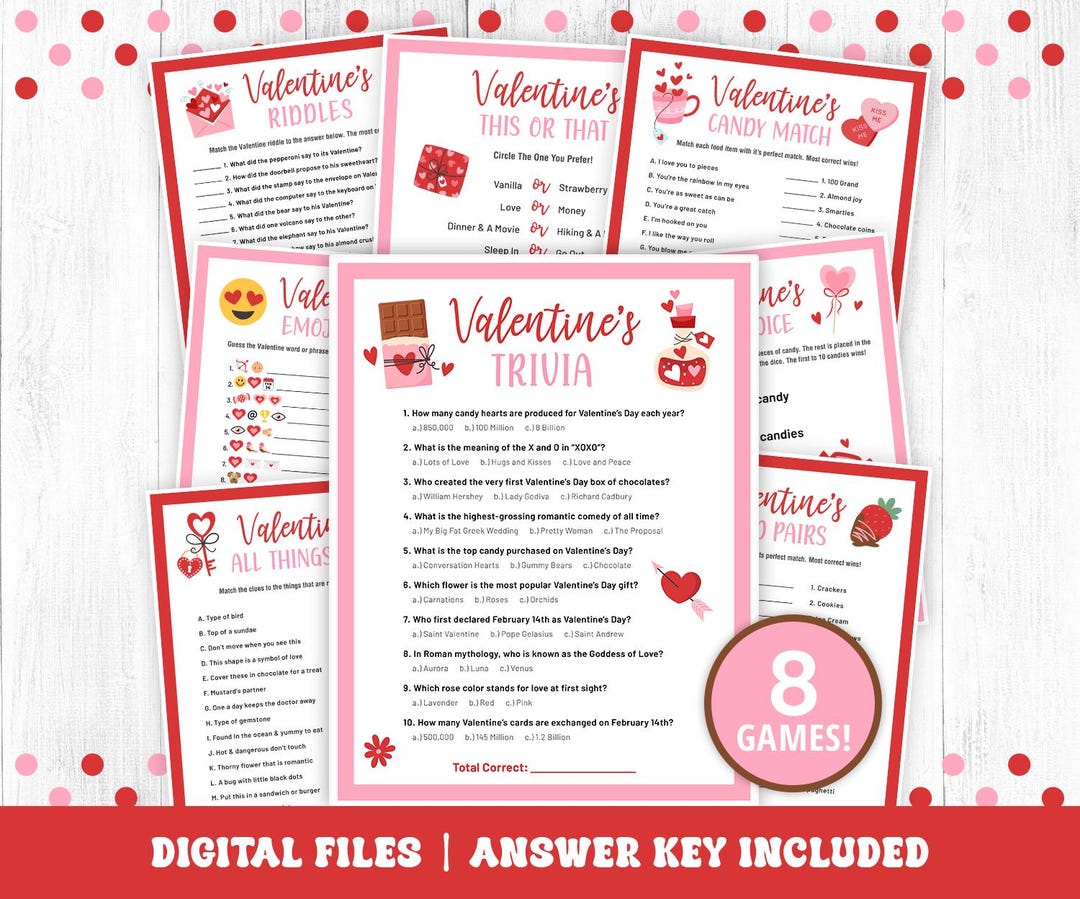 Valentine's Day Printable Games Bundle, Valentine's Party Games and ...