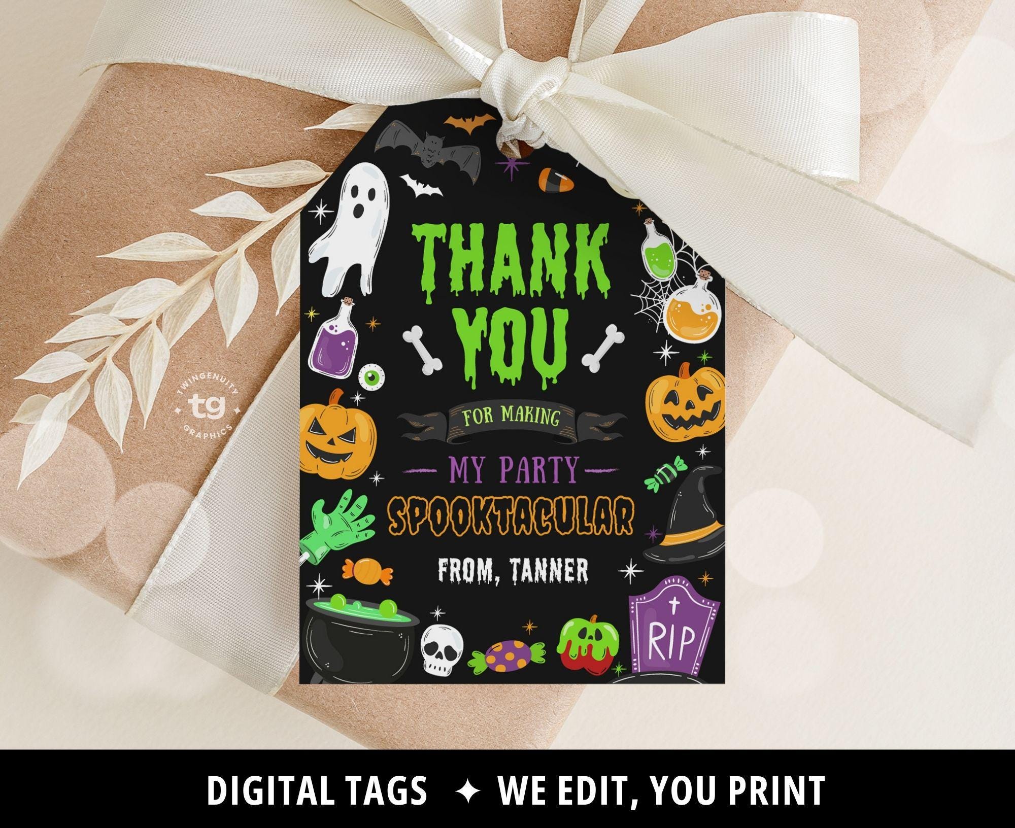 Halloween Favor Tag for Kids Printable Spooky Halloween Gift Tags Trick ...