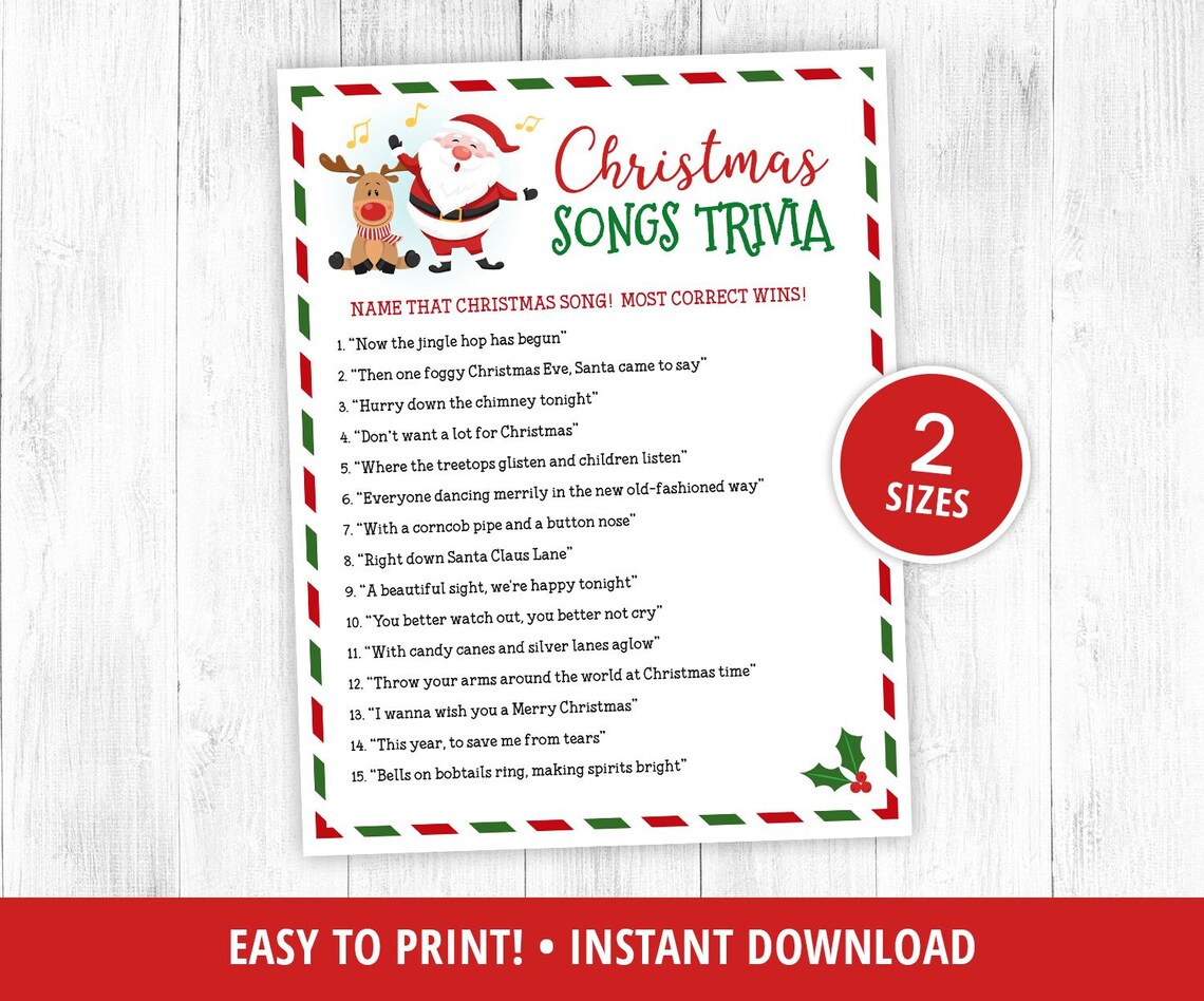 Christmas Song Trivia Game Printable, Christmas Music Trivia Game ...