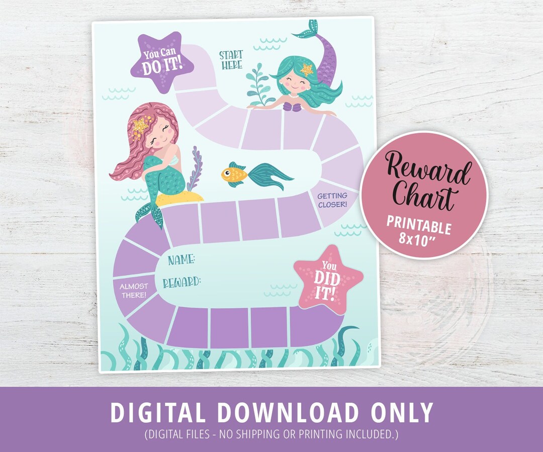 Printable Mermaid Reward Chart, Mermaid Reward Chart Kids, Mermaid ...