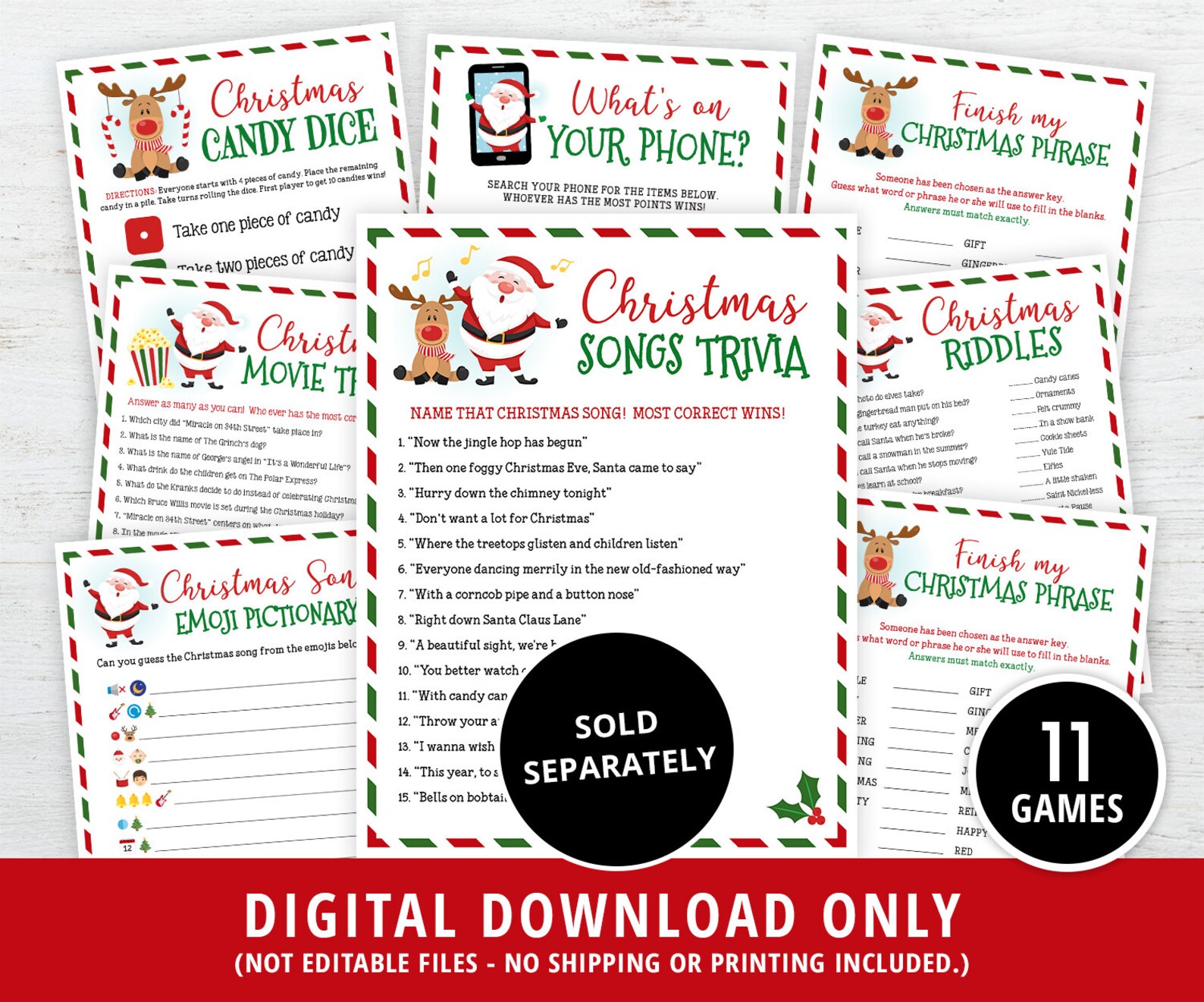 Christmas Songs Emoji Pictionary Game Printable Christmas - Etsy