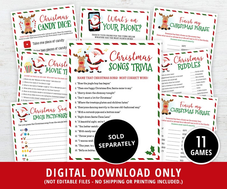 Christmas Songs Emoji Pictionary Game, Printable Christmas Games ...