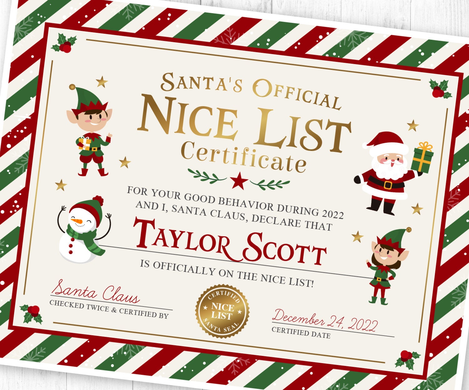 Santa Letter and Nice List Certificate Approved Letter From - Etsy