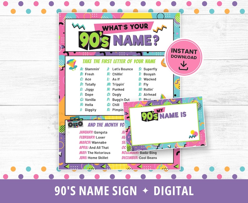 90s Party Sign, What's Your 90s Name Sign, 90s Birthday Theme, 1990s ...