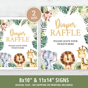 Safari Diaper Raffle Tickets and Sign, Safari Jungle Baby Shower Game ...