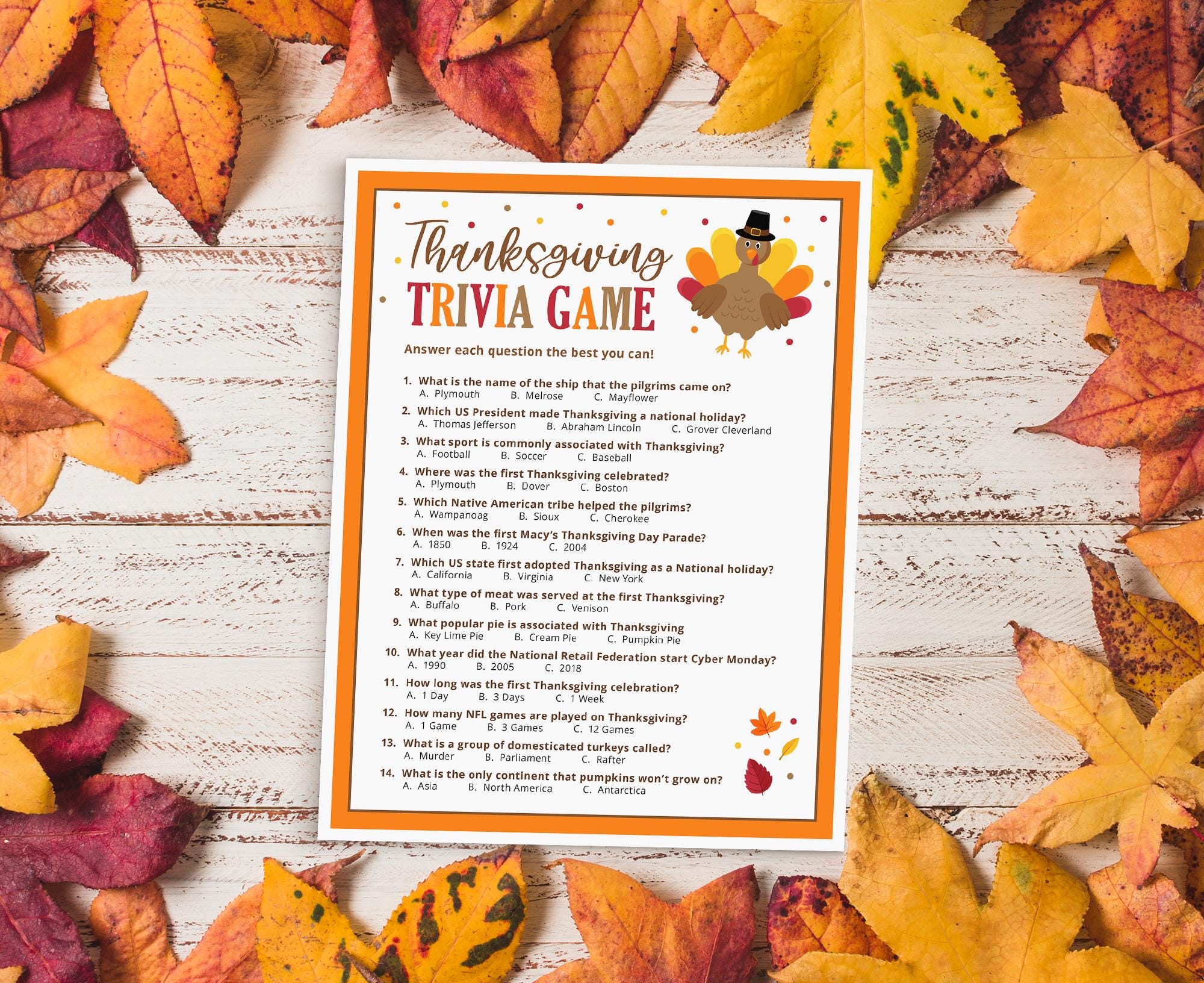 Thanksgiving Trivia Game Printable, Thanksgiving Activity, Adult ...