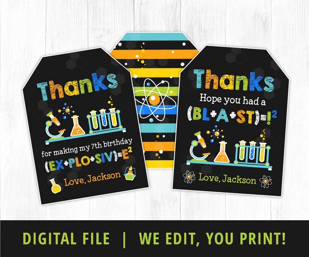 Science Thank You Tags, Boy Science Favor Tags, Science Birthday Party ...