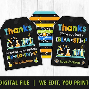 Science Thank You Tags, Boy Science Favor Tags, Science Birthday Party ...