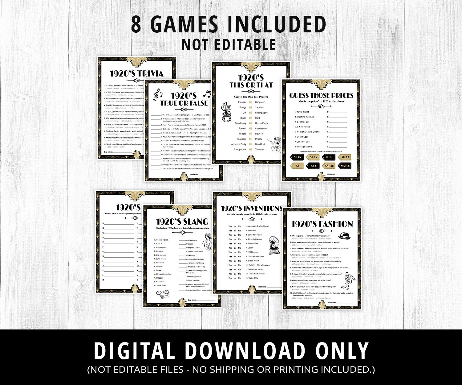 1920s Games Bundle Printable, 1920s Trivia, 1920s Activities, 1920s ...