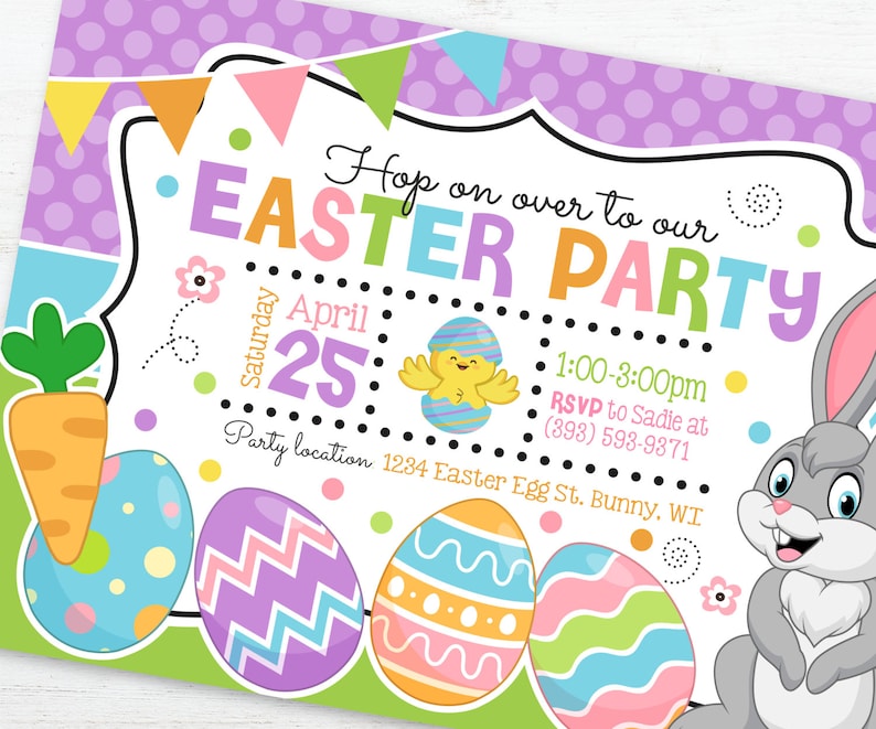 Easter Invitation Easter Bunny Invitation Kids Easter Egg - Etsy