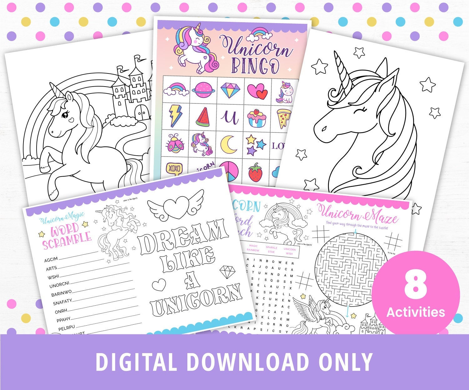 Unicorn Games Printable Bundle, Unicorn Activity Pages, Unicorn ...