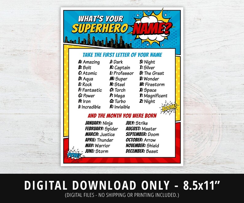 Superhero Party Sign What's Your Superhero Name Sign - Etsy