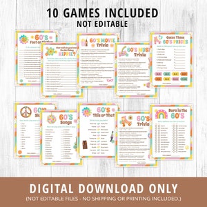 60s Games Bundle Printable, 60s Activities, 60s Party Games, 60s Trivia ...