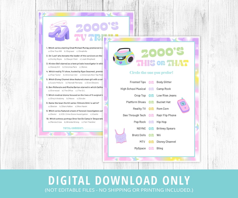 2000s Games Bundle Printable, 2000s Party Games, 2000s Trivia, Y2k 00s ...