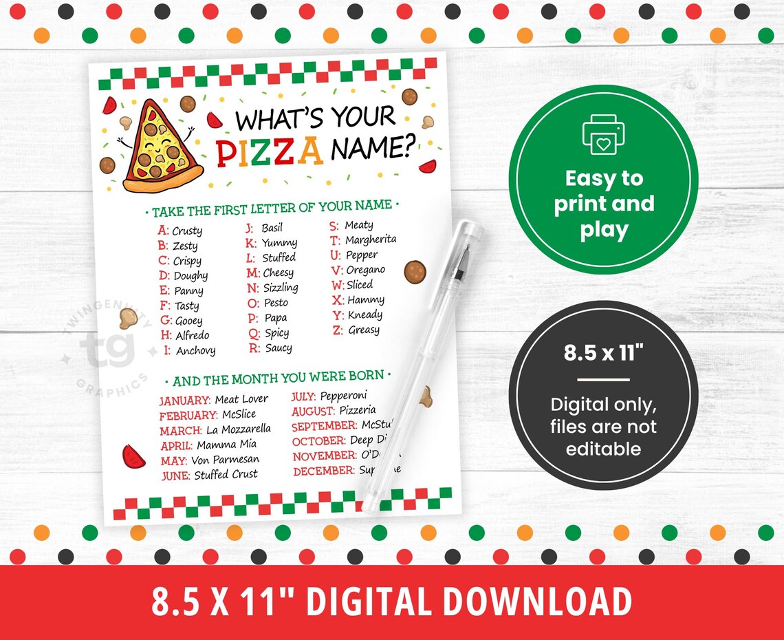 Pizza Party Sign, What's Your Pizza Name Sign, Pizza Birthday, Pizza ...