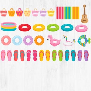 Summer Clipart, Summer Pool Party Clipart, Beach Clipart, Flamingo ...