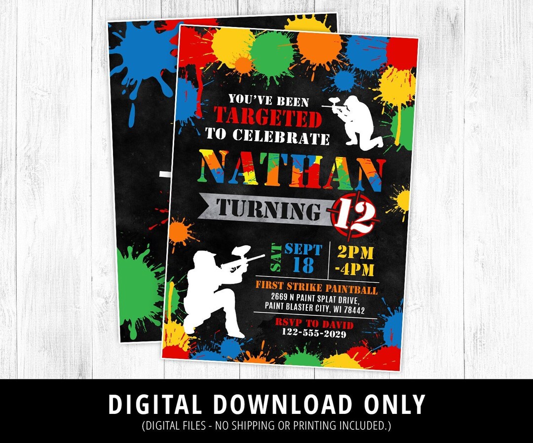 Paintball Birthday Invitation, Paintball Party Invite, Paintball Invite ...
