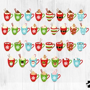 Christmas Mugs Clipart, Christmas Clipart, Hot Chocolate Mugs Clipart ...