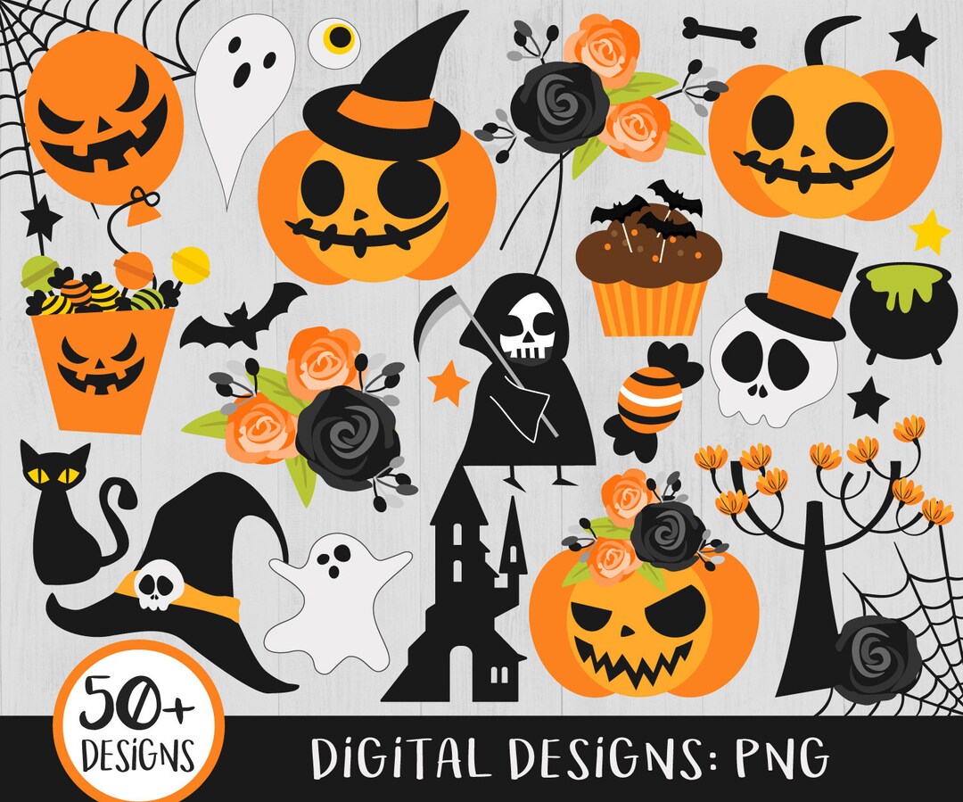 Halloween Clipart Spooky, Pumpkin Floral Clipart, Jack O Lantern ...