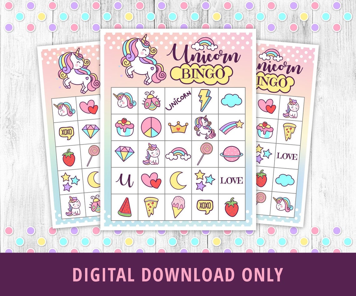 Unicorn Bingo Unicorn Birthday Games Unicorn Bingo | Etsy