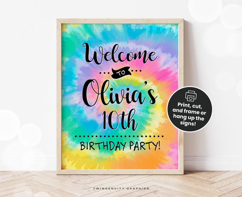 Tie Dye Birthday Party Signs, Tie Dye Welcome Sign, Rainbow Tie Dye ...