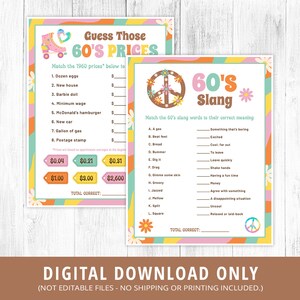 60s Games Bundle Printable, 60s Activities, 60s Party Games, 60s Trivia ...