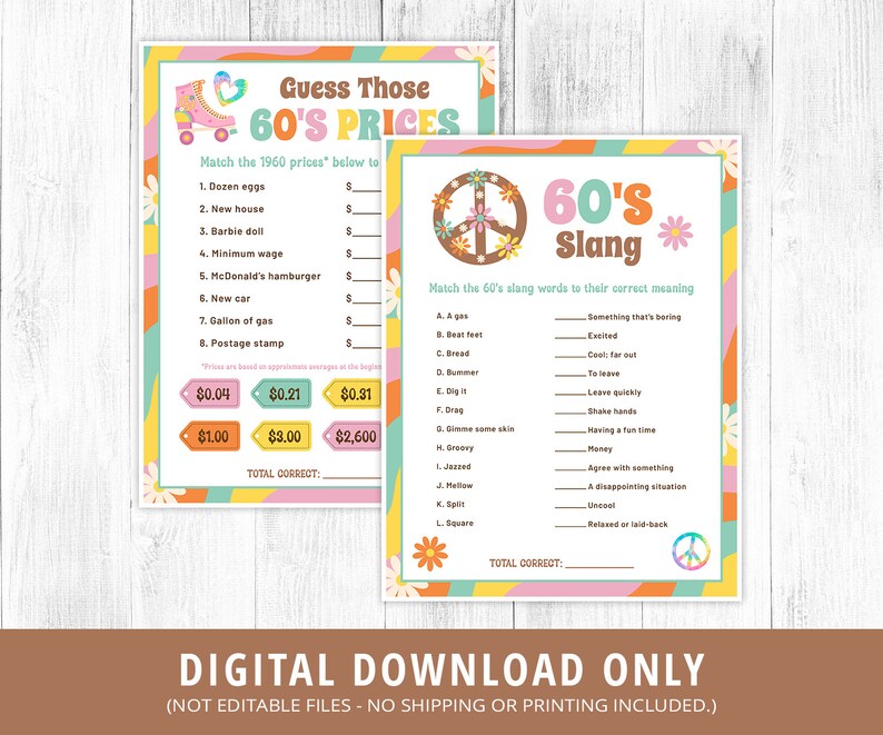 60s Games Bundle Printable, 60s Activities, 60s Party Games, 60s Trivia ...