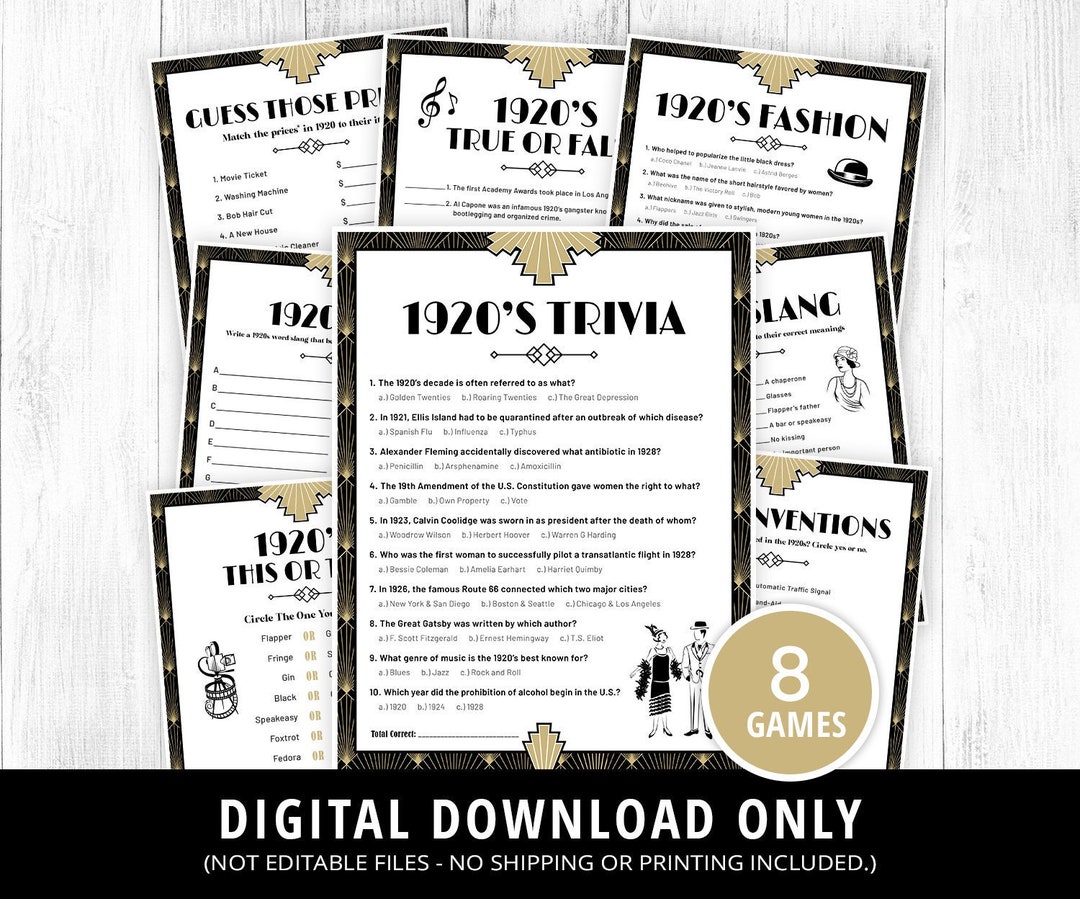 1920s Games Bundle Printable, 1920s Trivia, 1920s Activities, 1920s ...